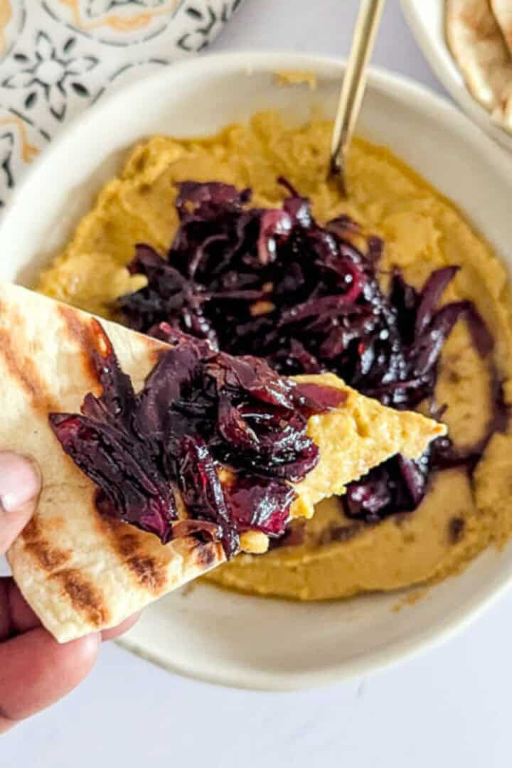 Balsamic Onion Hummus - We Eat At Last